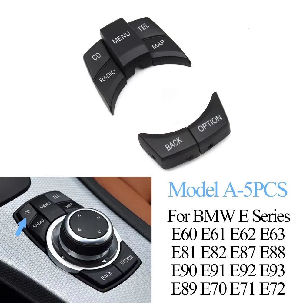 Автомобильная консоль, мультимедийная ручка управления, кнопка, крышка для BMW 1 3 5 X1 X5 X6 серии E87 E90 E91 E92 E60 E84 E70 E71 E72 65829240956 Model A 5PCS