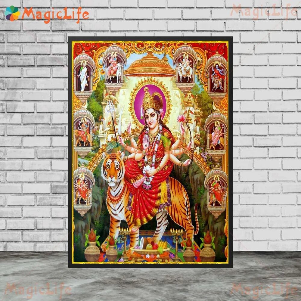 Художественный плакат Hinduism Богиня Дурги на холсте H, 30X40cm NoFrame