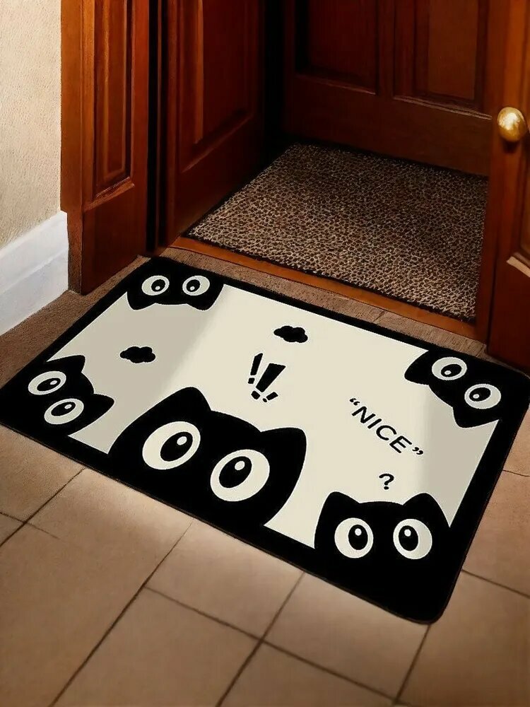 Awesome Коврик придверный 90*60CM-№ 57-Мультяшный Черный кот-Ковер-Впитывающий-противообрастающий-Можно стирать в машине, 0.6 x 0.9 м