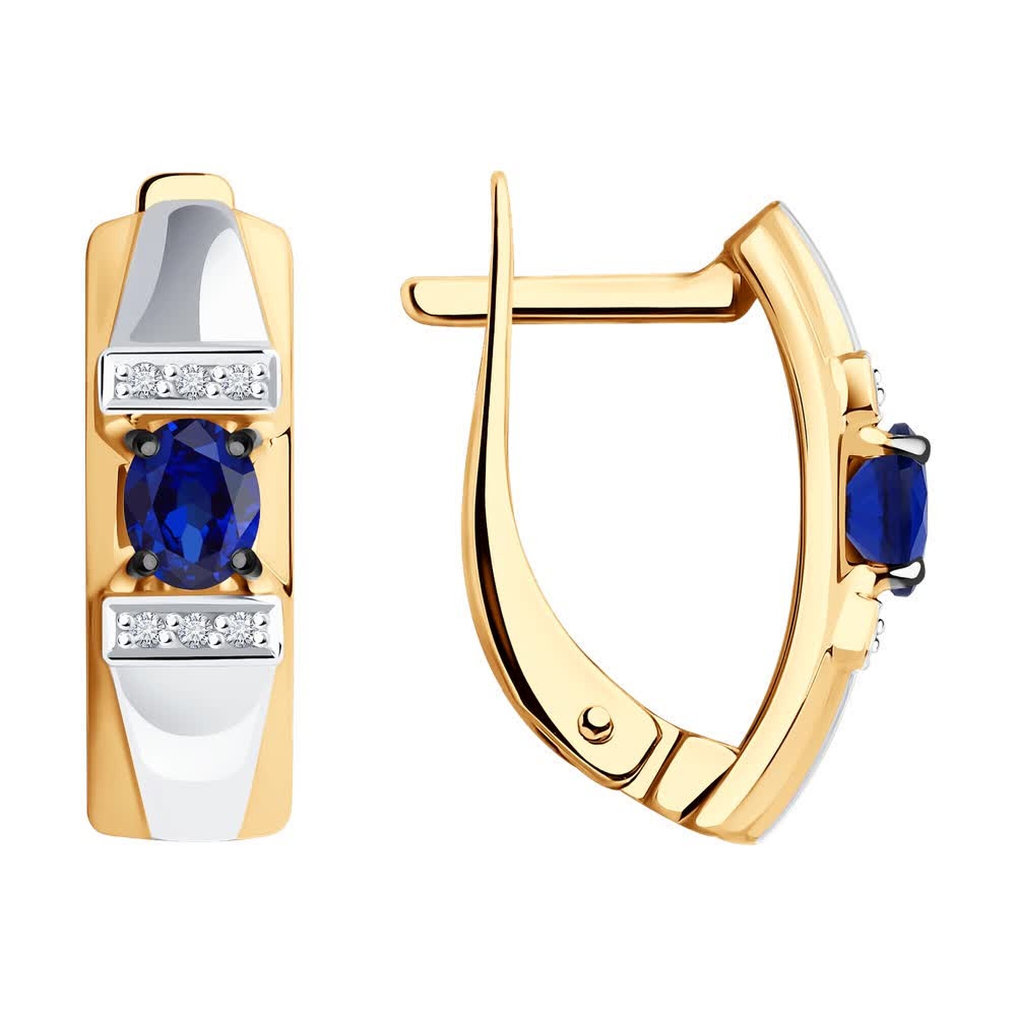 Серьги, красное золото, 585 проба, сапфир, бриллиант