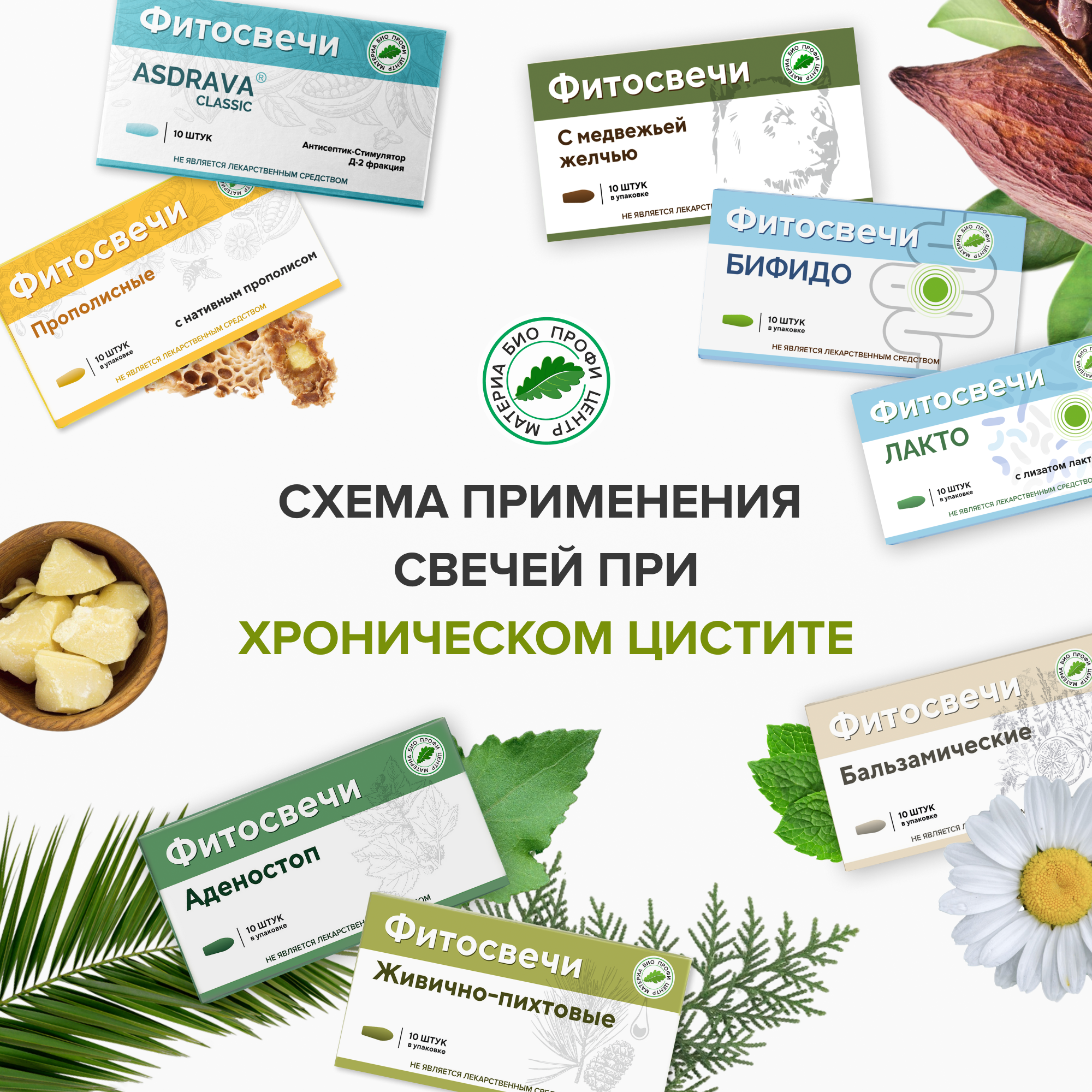 Набор свечей "При хроническом цистите", 8 уп. курс. (свечи Бальзамические, Прополисные, с медвежьей желчью и т. д.)