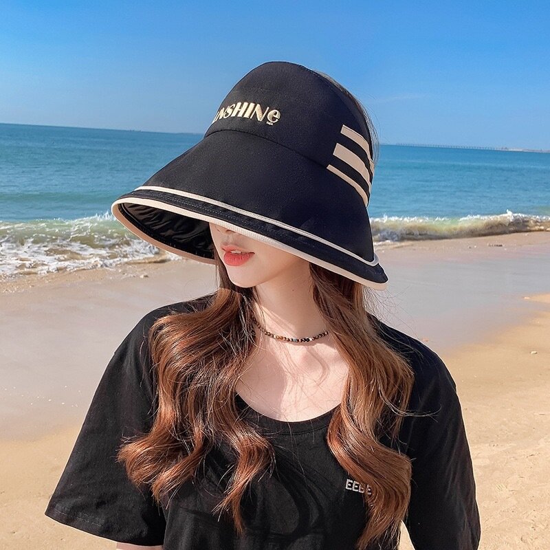 Шляпа от солнца, с козырьком, женская, виниловая, полосатая, черная