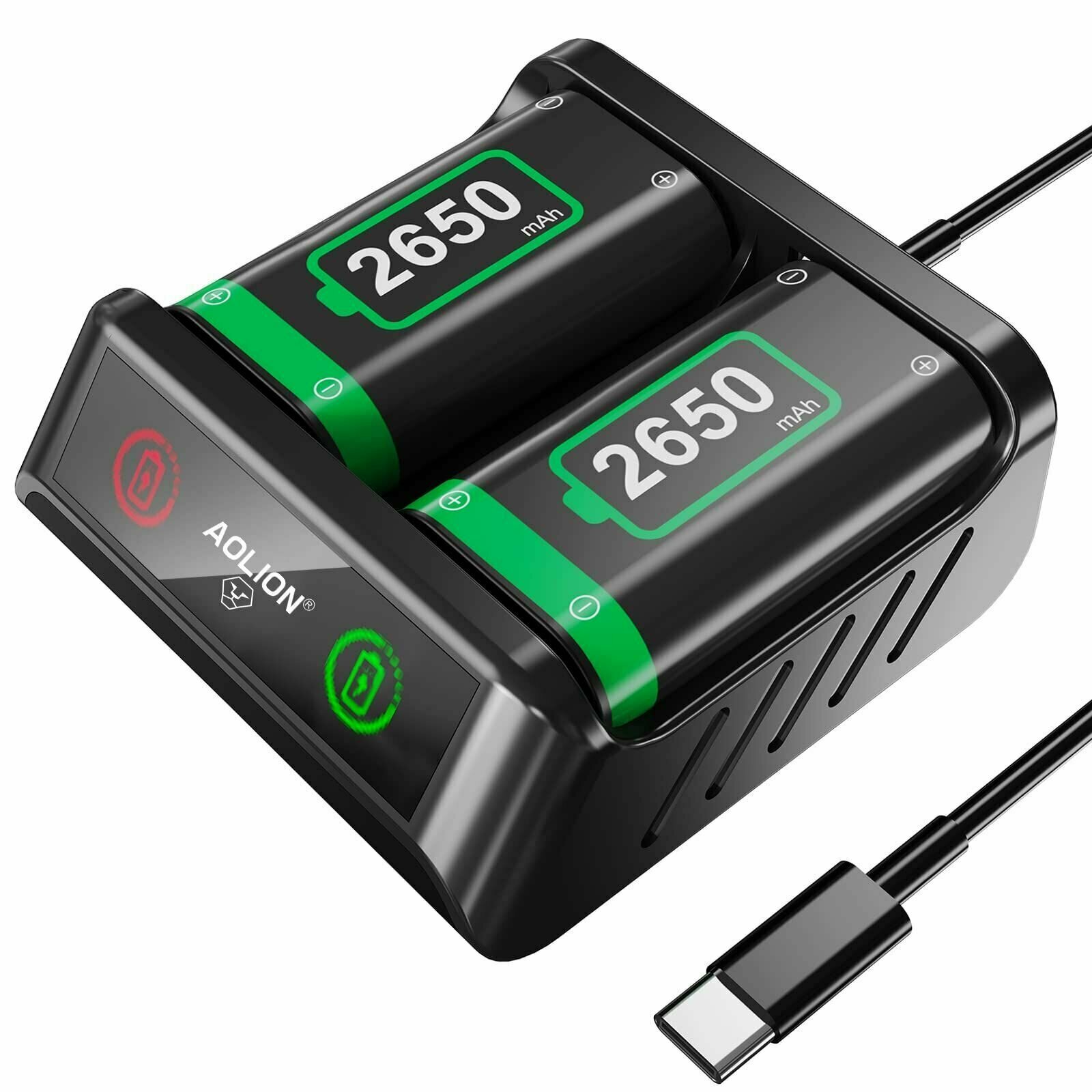 Аккумуляторы для геймпада Xbox Series X/S и One 2650 mAh (2 шт) с зарядным кабелем, док-станцией.