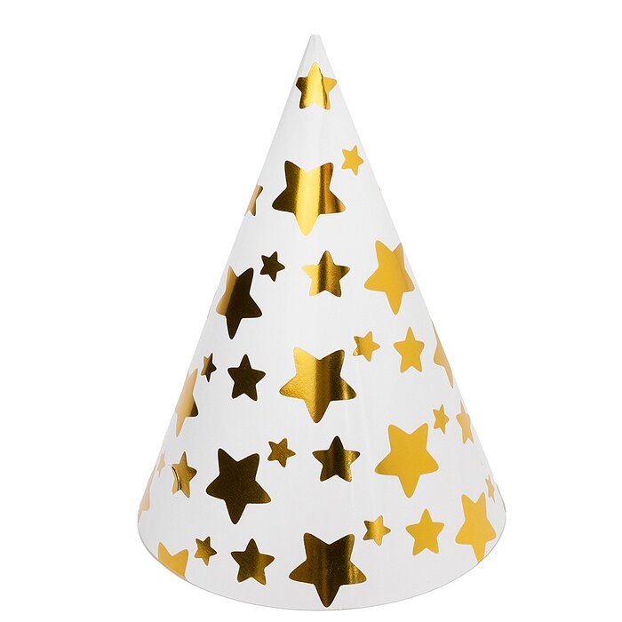 Карнавальные колпаки Волна веселья "Звезды микс", Металлик, золотисто-белые, 16 см, 6 шт (6231749)