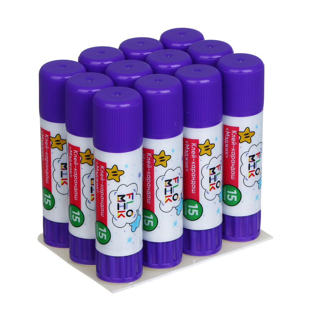 Клей карандаш канцелярский для бумаги 15 г, набор 12 штук, на основе PVP