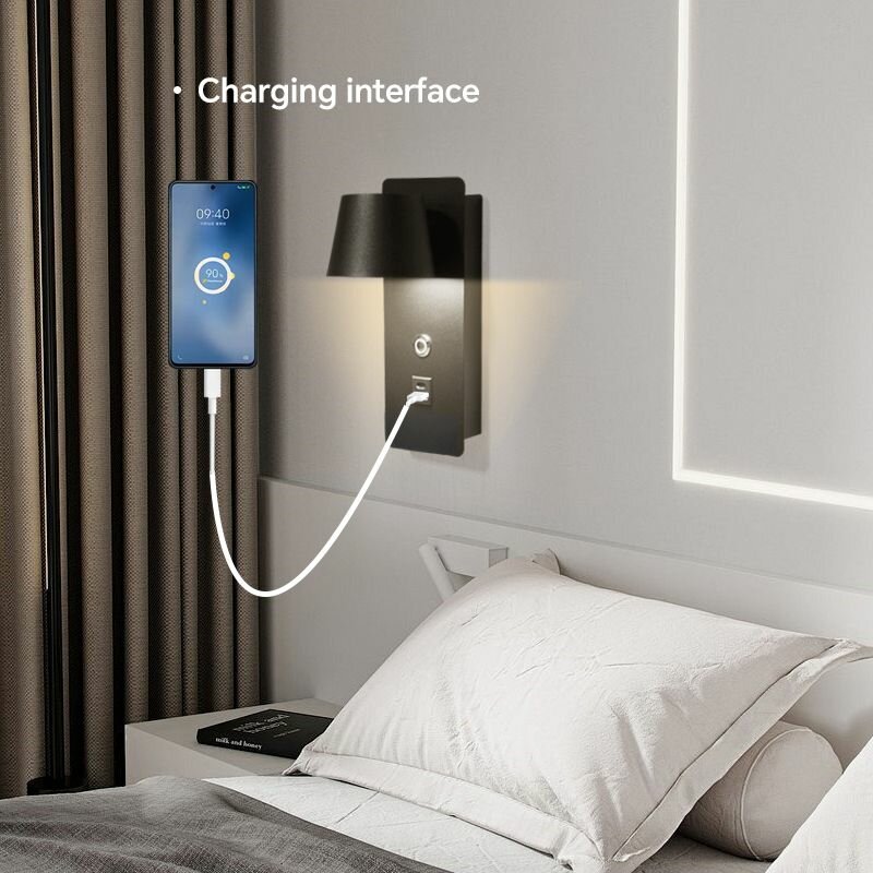 Светильник Бра, светодиодный, мощность 9Вт, черный матовый, USB-зарядка