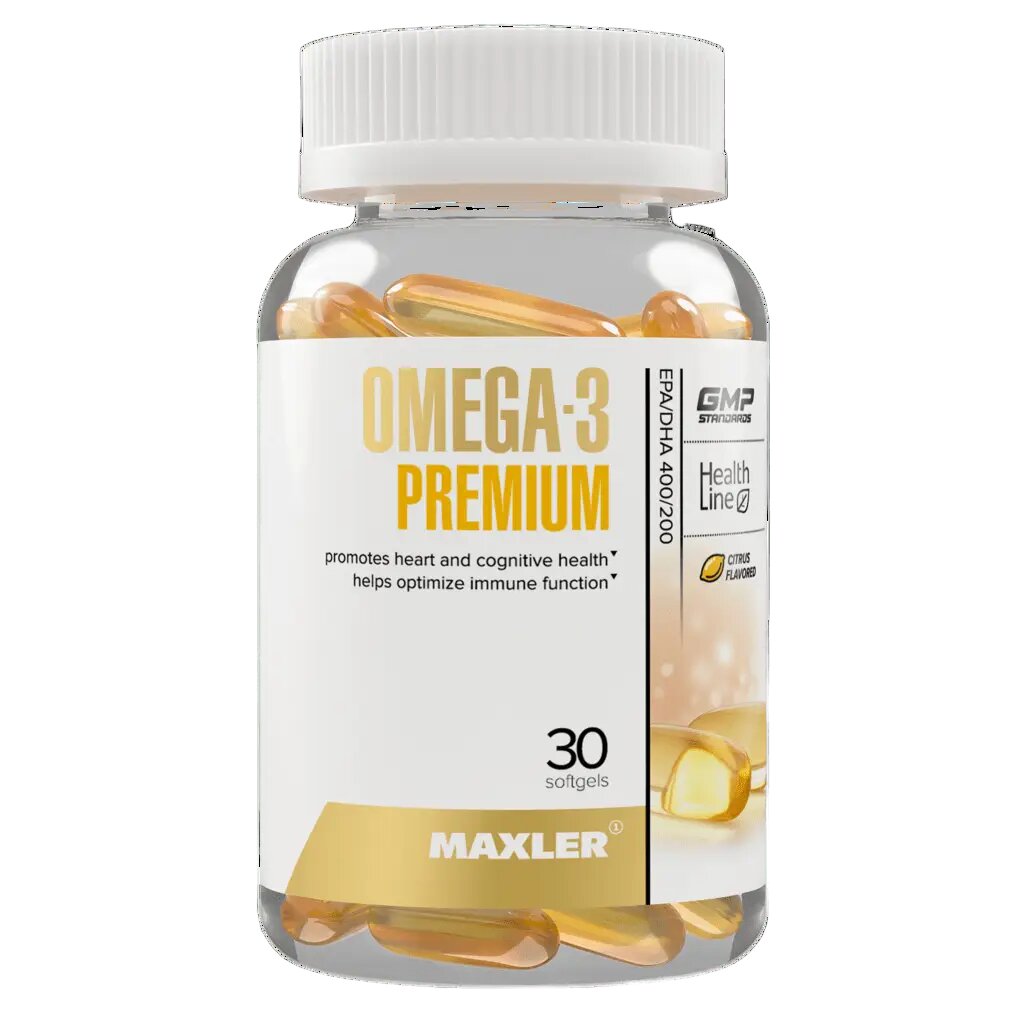 Макслер Омега 3 Премиум / Maxler Omega 3 Premium цитрусовый вкус капсулы по 1,3 г 30 шт