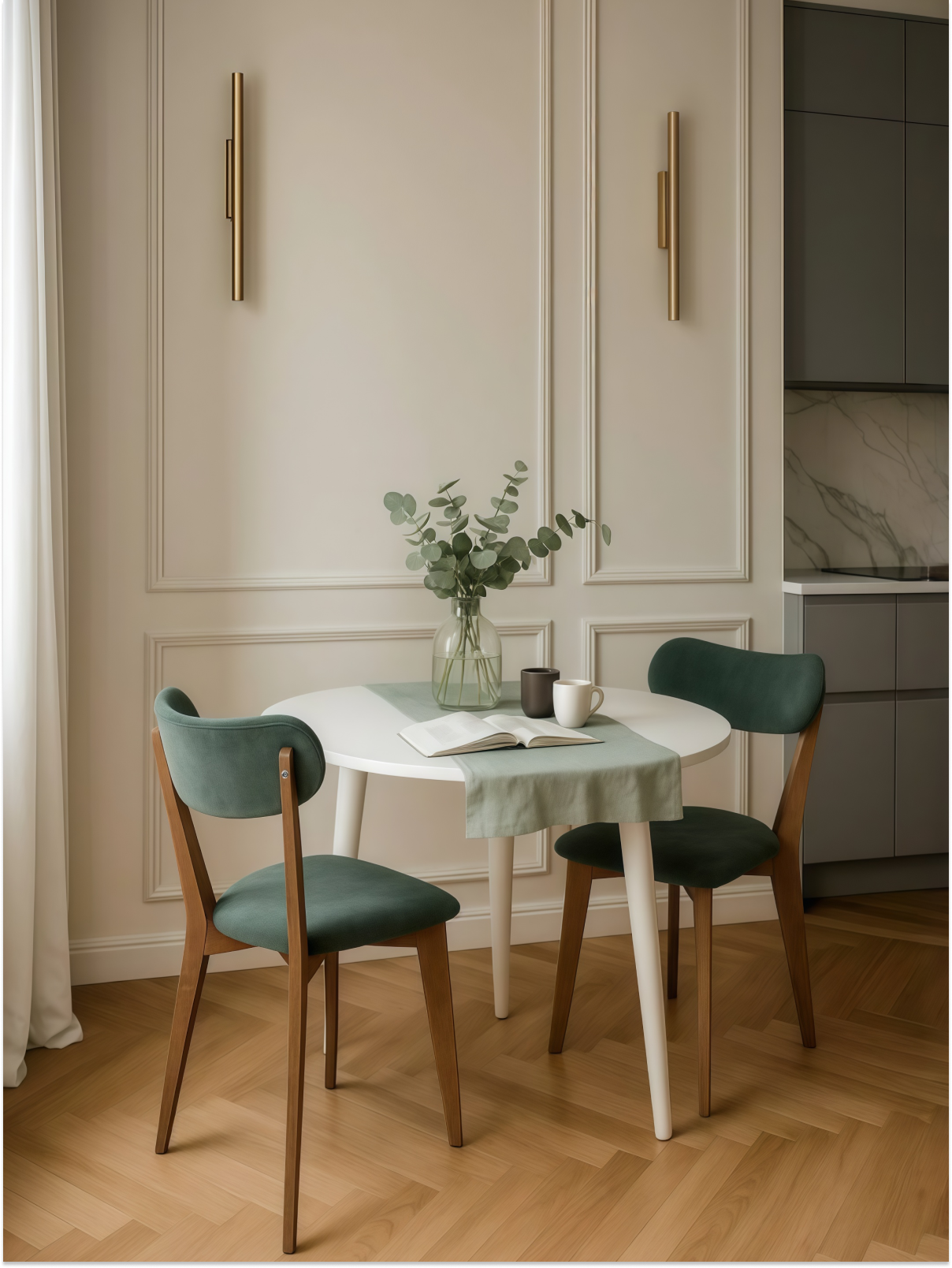 Стулья для кухни SANYAK комплект 2 шт мягкие со спинкой для обеденной зоны, велюр, Зеленый