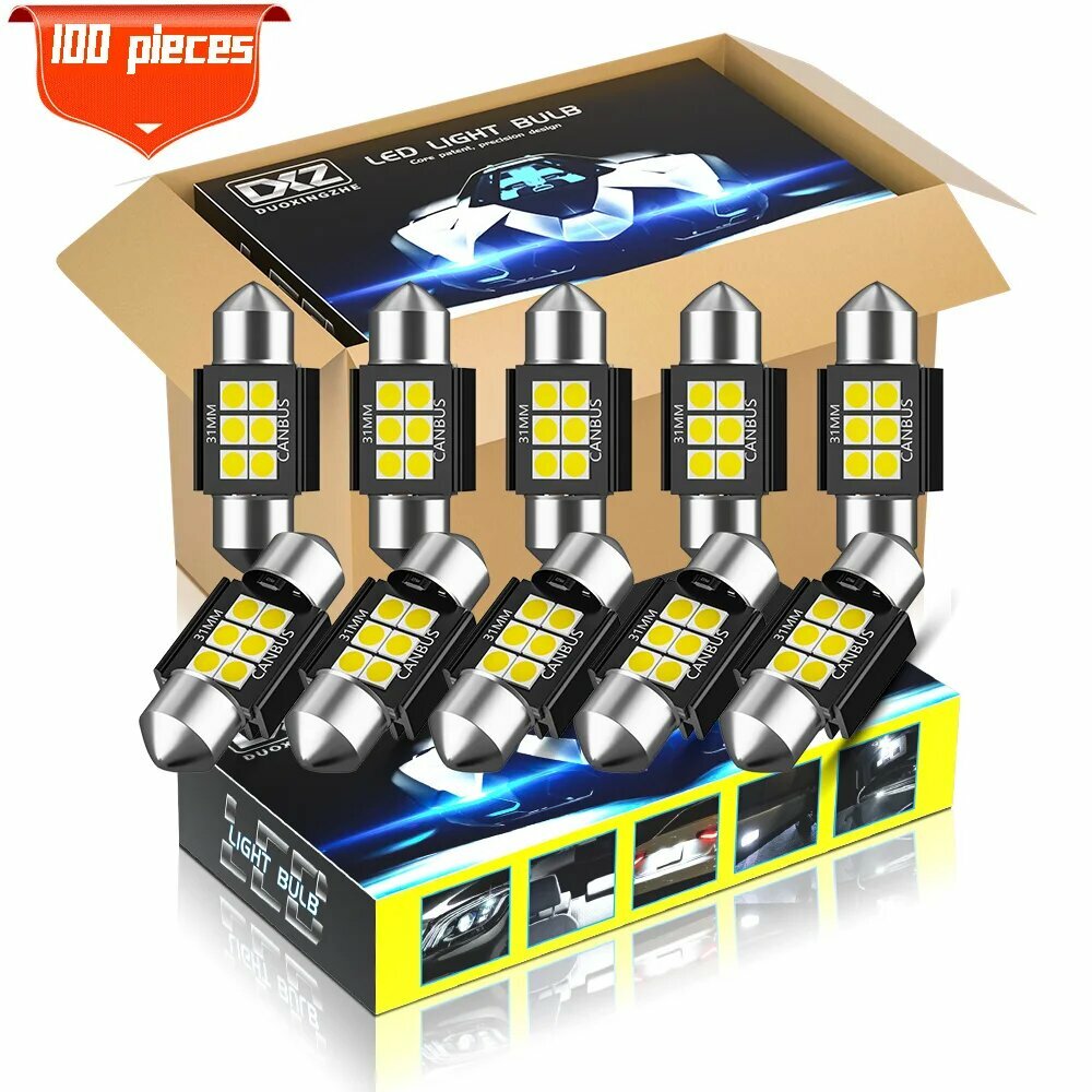DXZ 100 шт. Festoon-31MM C5W C10W Светодиодный лампочки Canbus 3030 6-SMD Нет Ошибка салона Карта Купол Лампы для чтения 12V/24V 3W автомобильных ламп