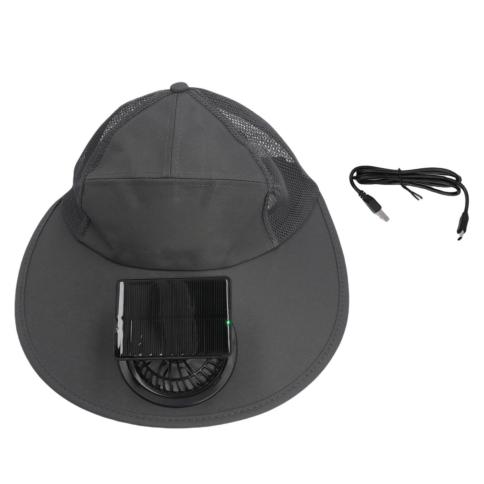 Солнечная кепка с вентилятором, 3 скорости, один вентилятор, USB-зарядка, ультрафиолетовая защита, широкий козырек, бейсболка на солнечных батареях для рыбалки, кемпинга и активного отдыха, темно-серый цвет.