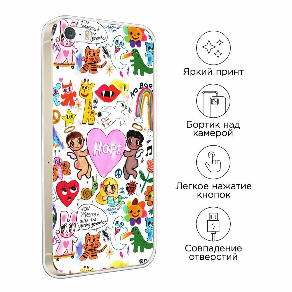 Чехол на Apple iPhone 5/5S/SE / Айфон 5/5S/SE с принтом "Милые рисунки" — фото 1