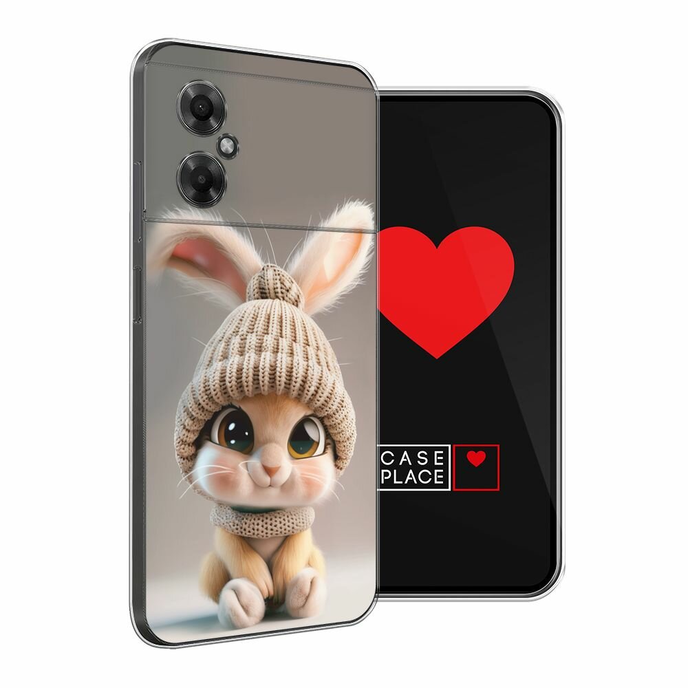 Чехол на Xiaomi Poco M4 5G / Сяоми Поко M4 5G с принтом "Крольчонок в вязаной шапке" — фото 1
