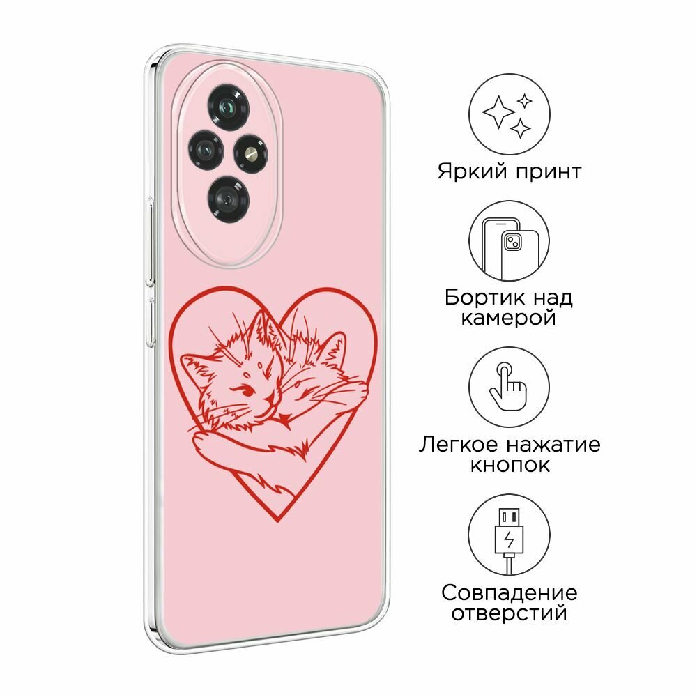 Чехол на Honor 200 / Хонор 200 с принтом "Влюблённые котики рисунок 1 - 14 февраля" — фото 1