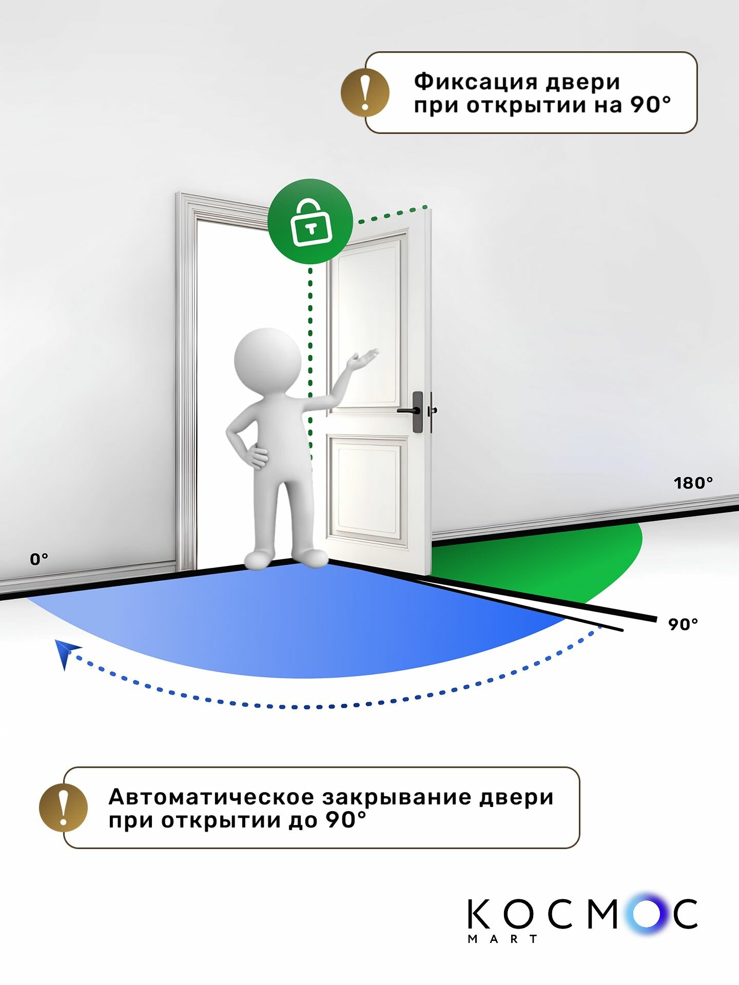 Доводчик дверной пружинный, самозакрывающаяся петля с доводчиком для двери, калитки с фиксацией, золотая, 2 шт