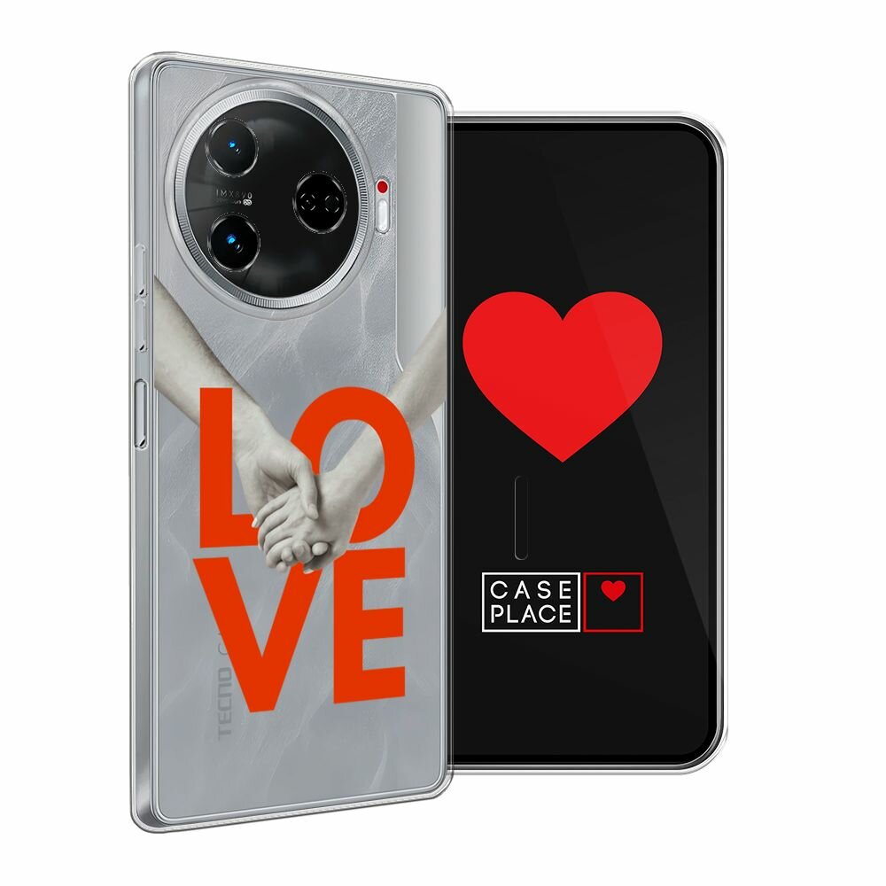 Чехол на Tecno Camon 30 Pro 5G / Текно Камон 30 Про 5G с принтом "Love holding hands - 14 февраля", прозрачный — фото 1