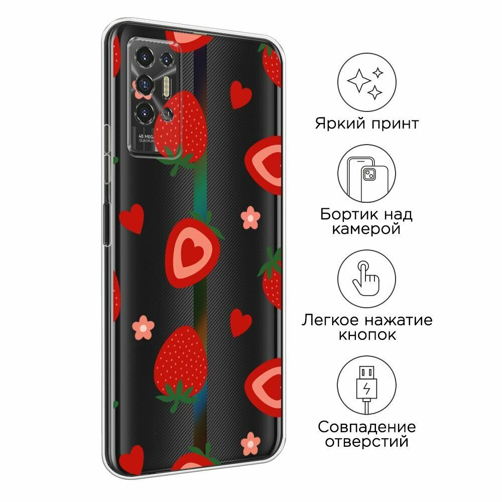 Чехол на Tecno Pova 2 / Текно Пова 2 с принтом "Heart strawberries 2 - 14 февраля", прозрачный — фото 1