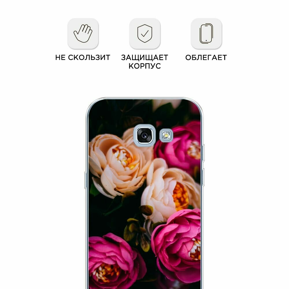 Чехол на Samsung Galaxy A5 2017 / Самсунг Галакси А5 2017 с принтом "Розовые пионы на черном" — фото 1