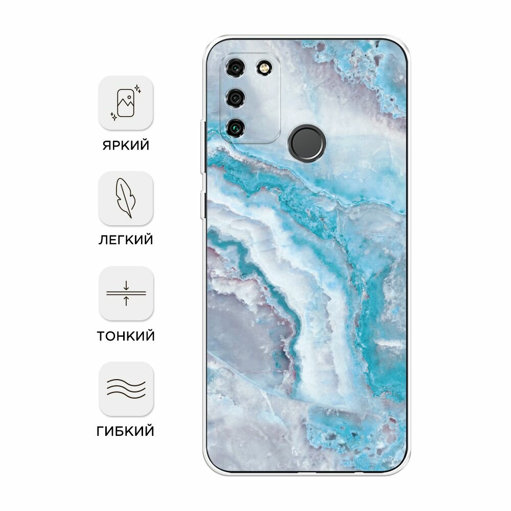Чехол на Honor 9A / Хонор 9А с принтом "Нежно-голубой мрамор" — фото 1