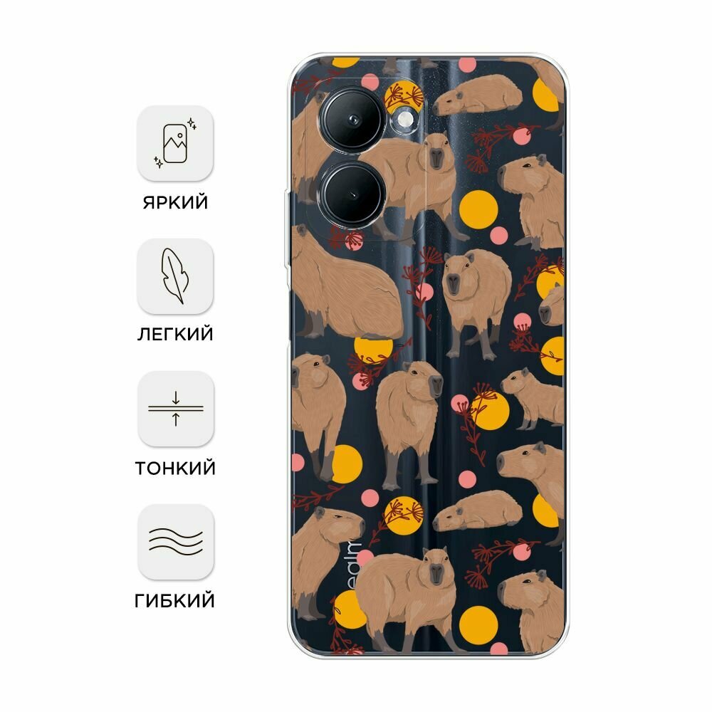 Чехол на Realme C33 / Реалми С33 с принтом "Капибара паттерн", прозрачный — фото 1