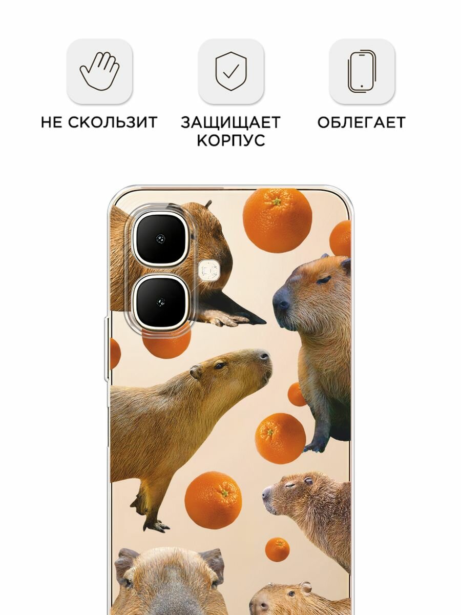 Чехол на Infinix Smart 10 / Инфиникс Смарт 10 с принтом "Капибара и апельсины", прозрачный — фото 1