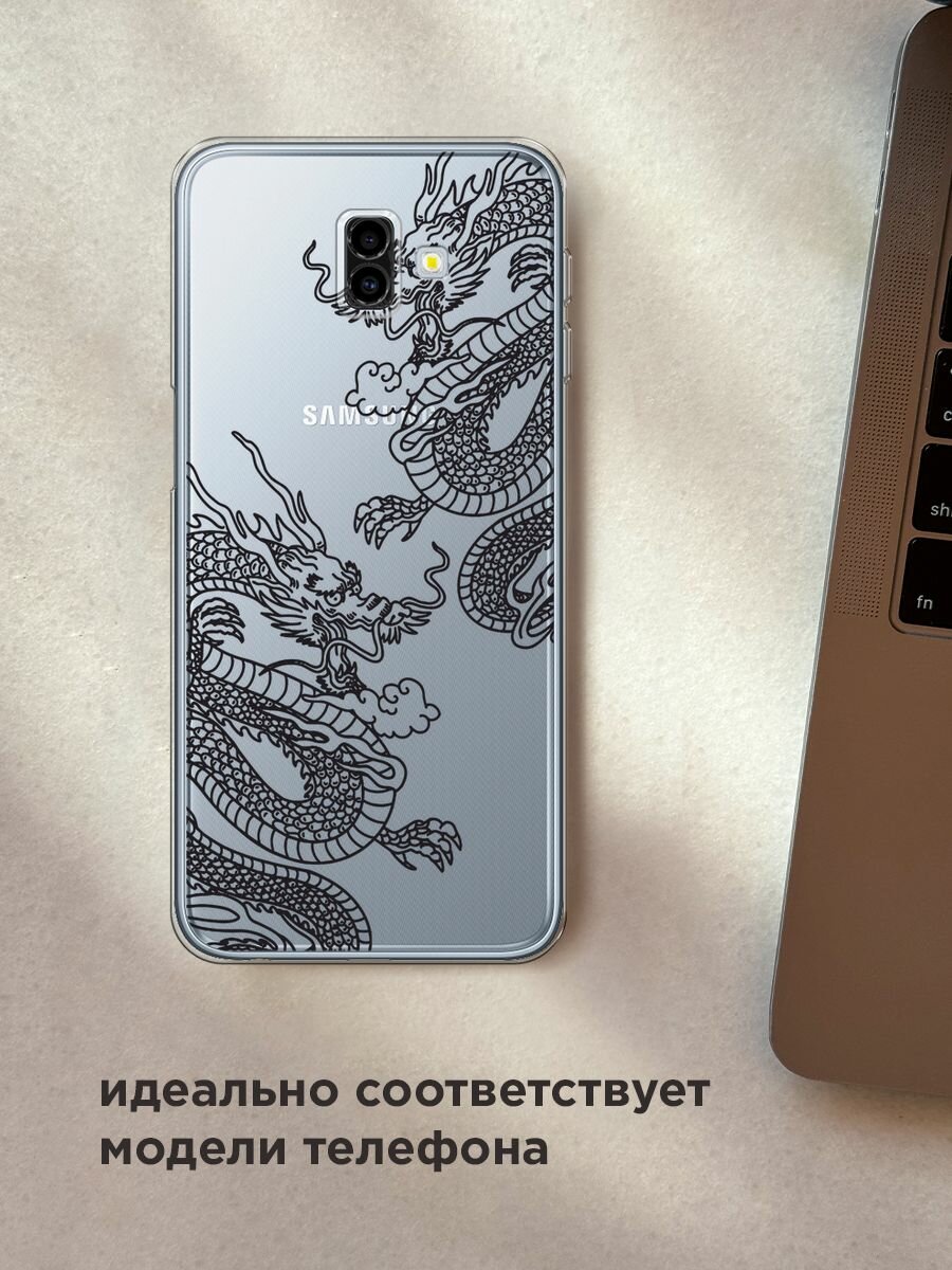 Чехол на Samsung Galaxy J6 + / Самсунг Галакси J6 Плюс 2018 с принтом "Два китайских дракона", прозрачный — фото 1