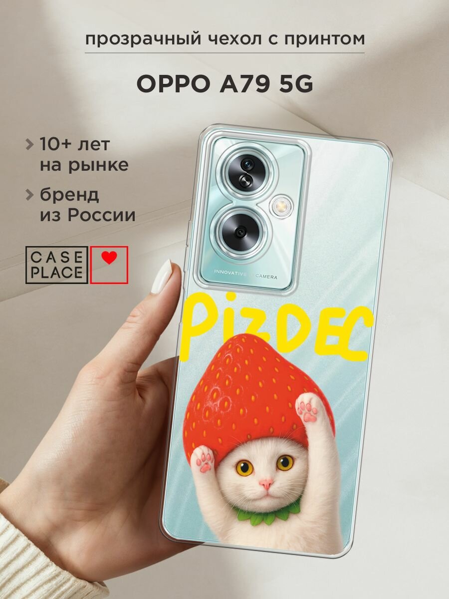 Чехол на Oppo A79 5G / Оппо А79 5G с принтом "Котик с надписью", прозрачный