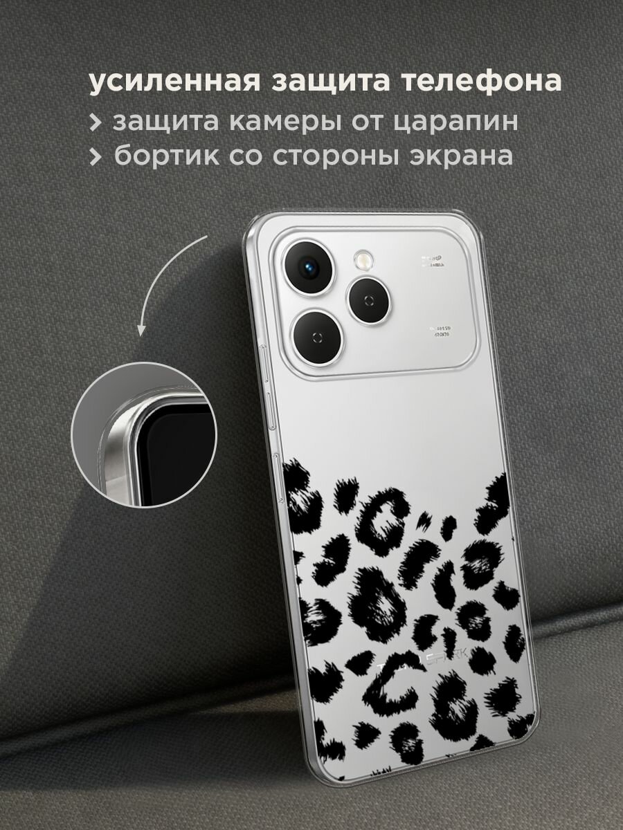 Чехол на Tecno Spark 40 / Текно Спарк 40 с принтом "Окрас леопарда фон черный", прозрачный — фото 1