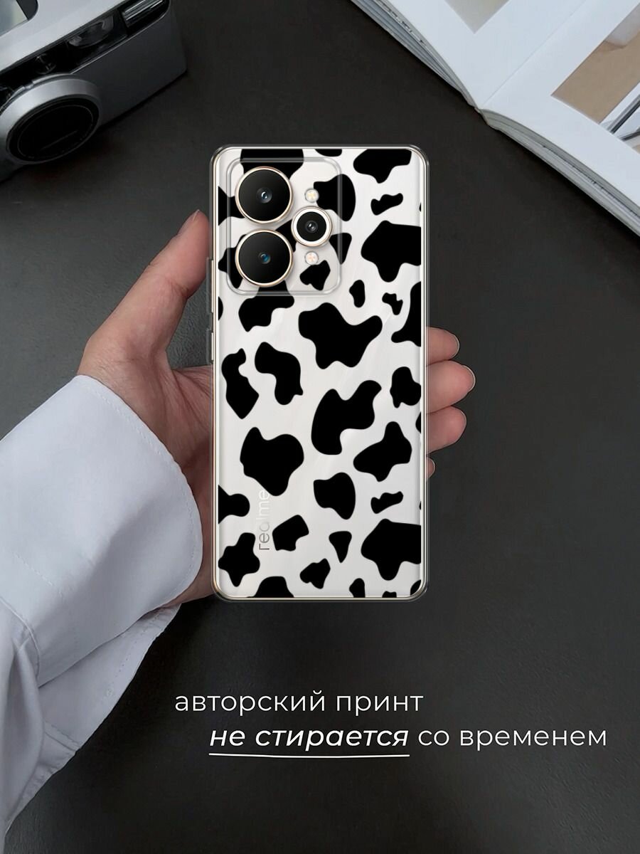 Чехол на Realme 15 / Реалми 15 с принтом "Черные пятна коровы", прозрачный — фото 1