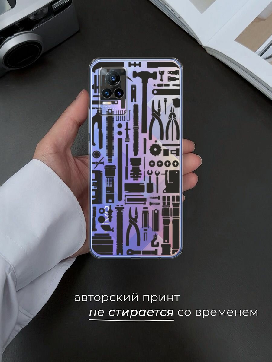 Чехол на Vivo V21e 4G / Виво V21e 4G с принтом "Черные инструменты", прозрачный — фото 1