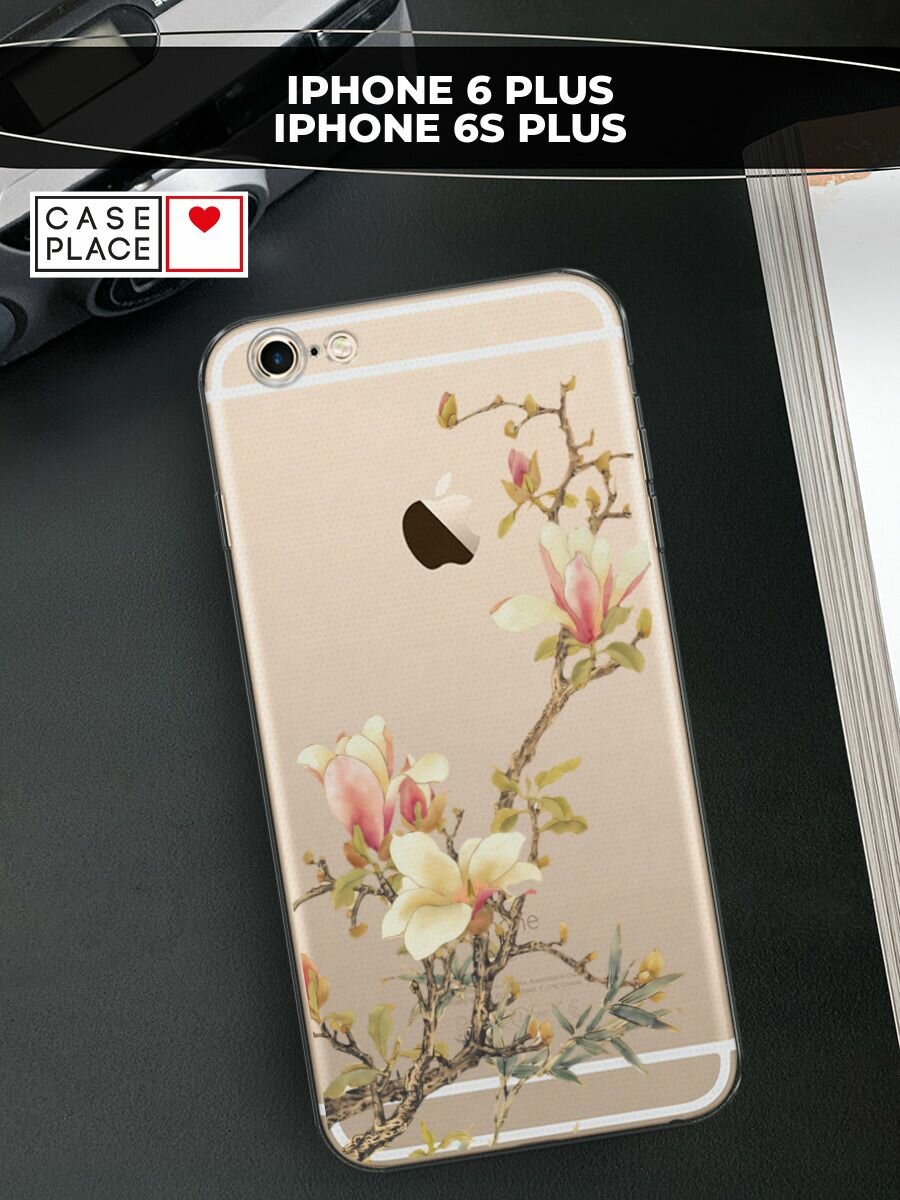 Чехол на Apple iPhone 6 Plus/6S Plus / Айфон 6 Плюс/Айфон 6С Плюс с принтом "Ветка с цветами", прозрачный