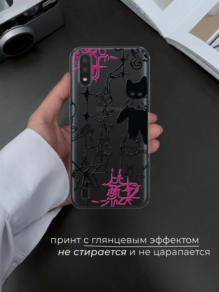 Чехол на Samsung Galaxy A01 / Самсунг Гэлакси А01 с принтом "Готические котики" — фото 1