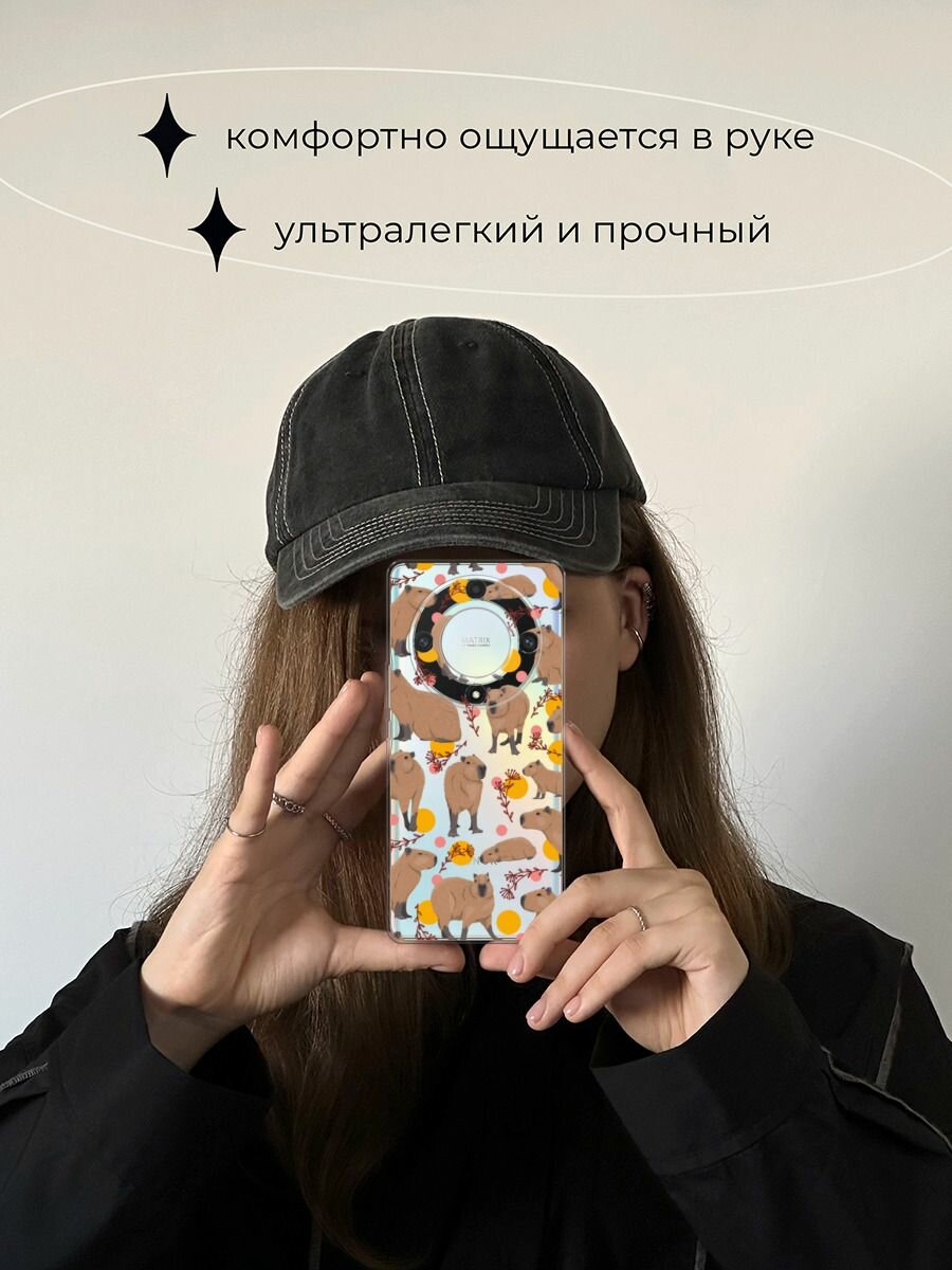 Чехол на Honor X9A / Хонор X9A с принтом "Капибара паттерн", прозрачный — фото 1