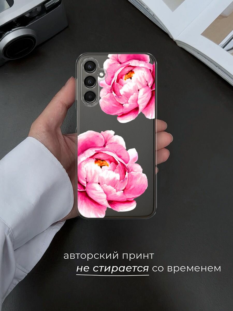 Чехол на Samsung Galaxy A24 / Самсунг Галакси A24 с принтом "Open peonies", прозрачный — фото 1