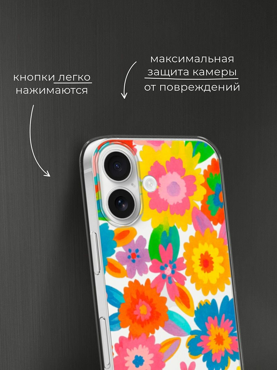 Чехол на Apple iPhone 17 / Айфон 17 с принтом "Абстрактные яркие цветы", прозрачный — фото 1