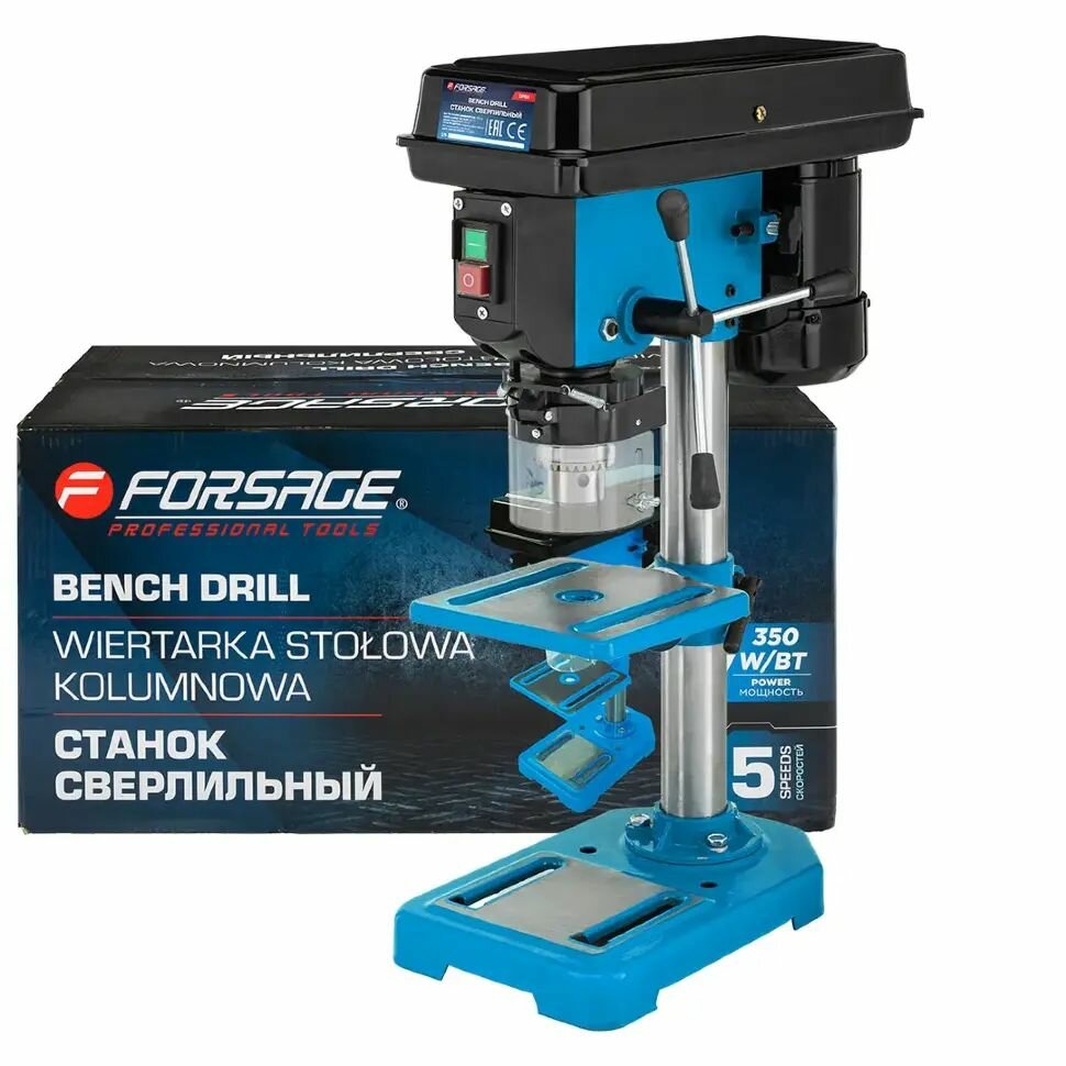 Станок сверлильный настольный(220В,50Гц,350Вт,550-2500об/мин, сверла20В,50Гц,350Вт,550-2500об/мин, сверла 1.5-13мм, ход 50мм, стол 0-45,164х162мм, стойки 46мм, общ. высота 580мм)