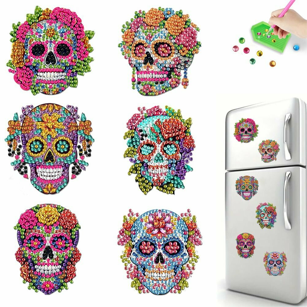 Набор магнитов с рисунком череп, 6 шт, акрил и магнит