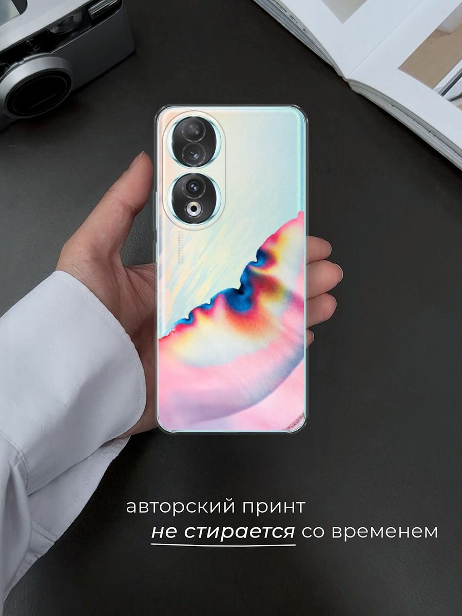 Чехол на Honor 90 / Хонор 90 с принтом Розовая акварель, прозрачный — фото 1