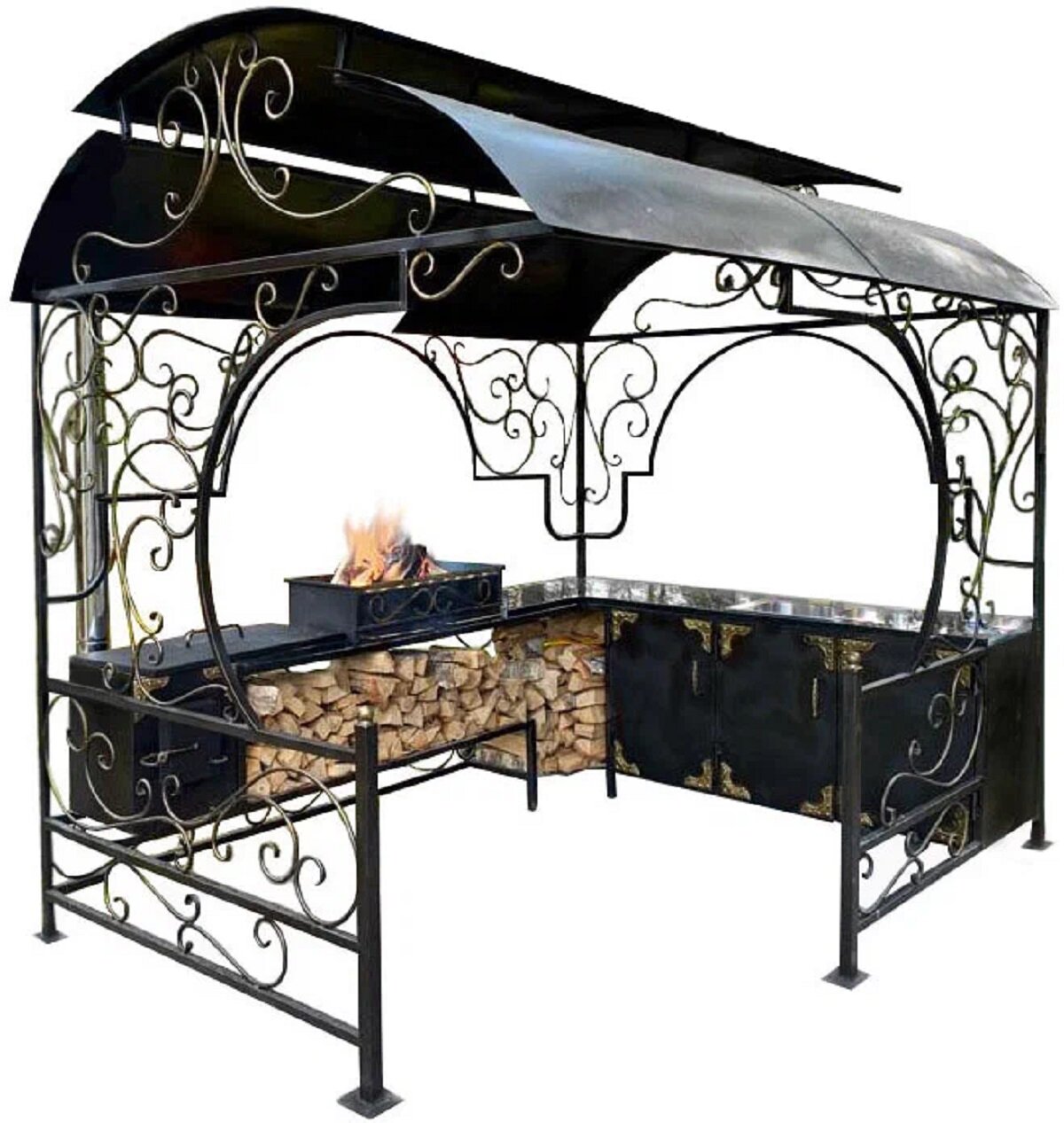 Мангал-беседка Усадьба с крышей, стационарный, 300 * 195 * 255 см