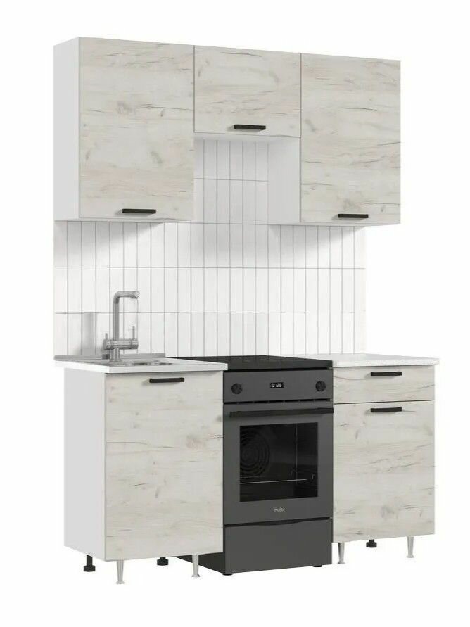 Кухонный гарнитур 1,5м Рио NEW дуб крафт белый, белый со столешницей, МИФ