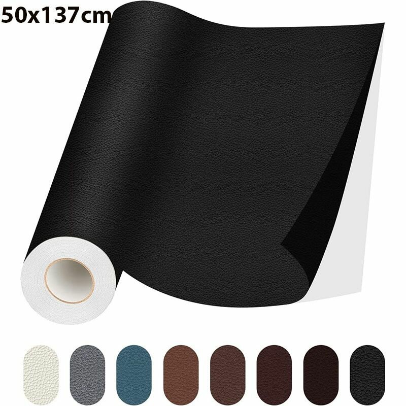 Кожаная заплата для ремонта дивана 50х137см, самоклеющийся ремкомплект для дивана, автокресла (черный)