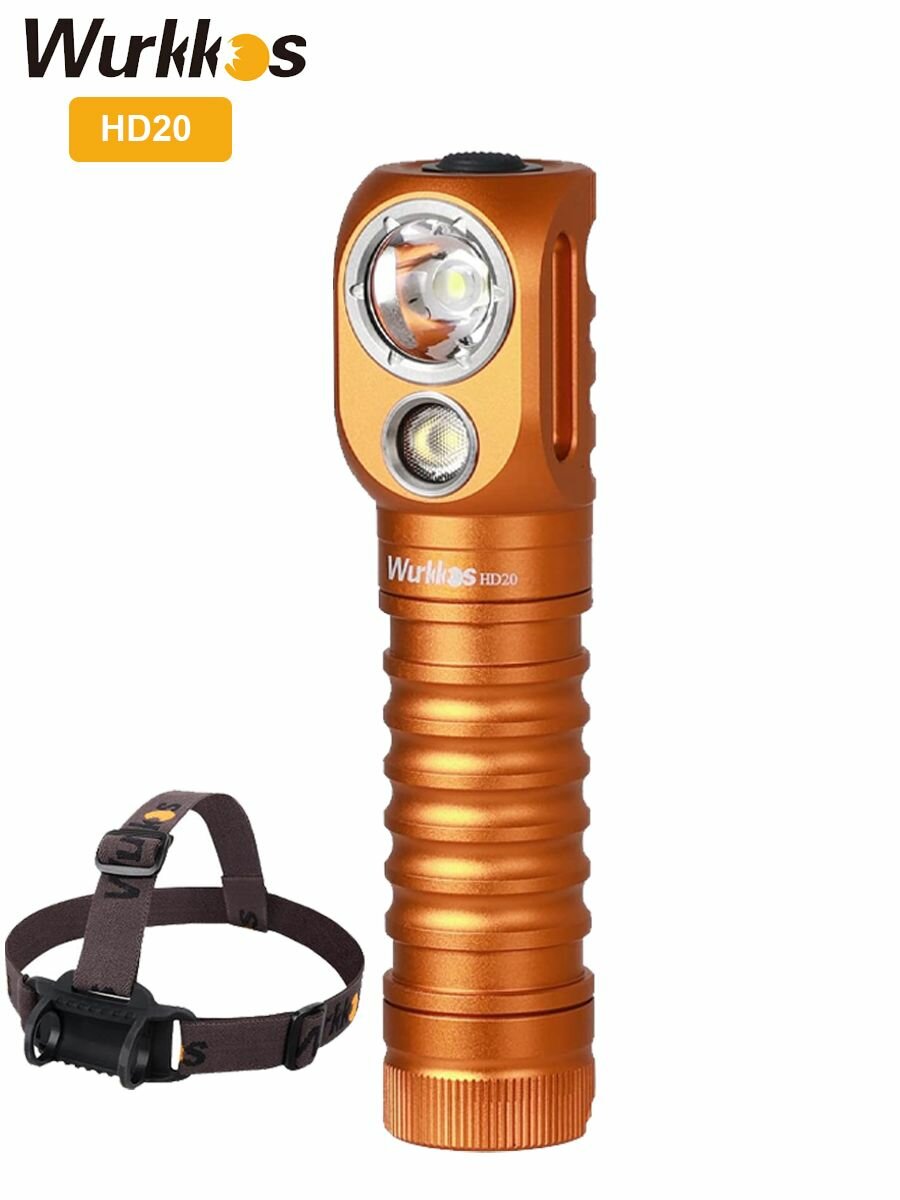 Налобный фонарь Wurkkos HD20 Перезаряжаемый налобный фонарь 2000 лм Двойной Обратная зарядка Магнитный хвост с аккумулятором 21700 оранжевый 5000k