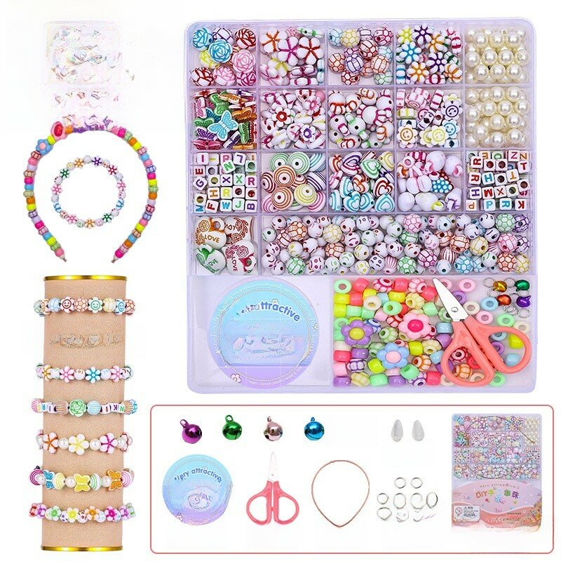 Детский набор для изготовления бус из пластмассы для развития мозга и семейного досуга, без производителя