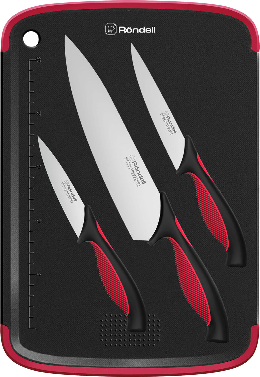 Набор кухонных ножей Rondell RD-1891, нержавеющая сталь, черно-бордовый