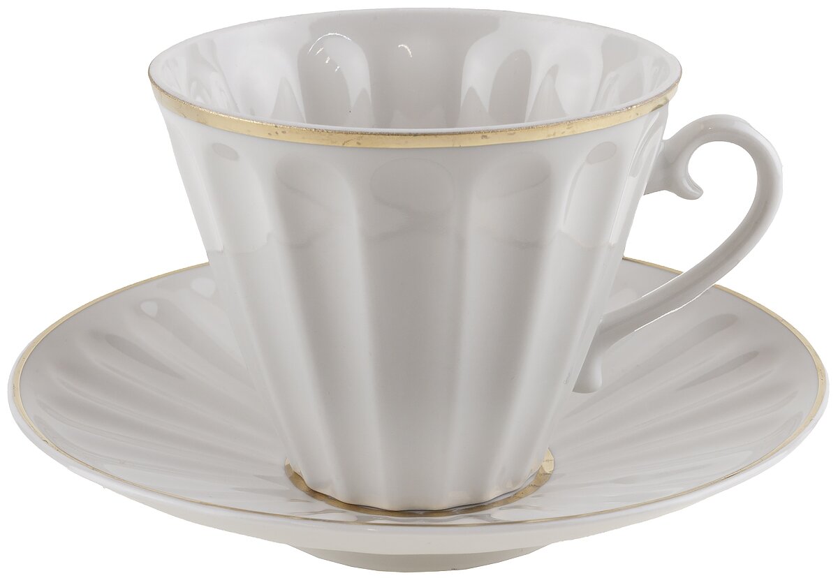 Чайная пара "Лучистая", Фарфор, винтаж, ЛФЗ, СССР, вторая половина 20 века