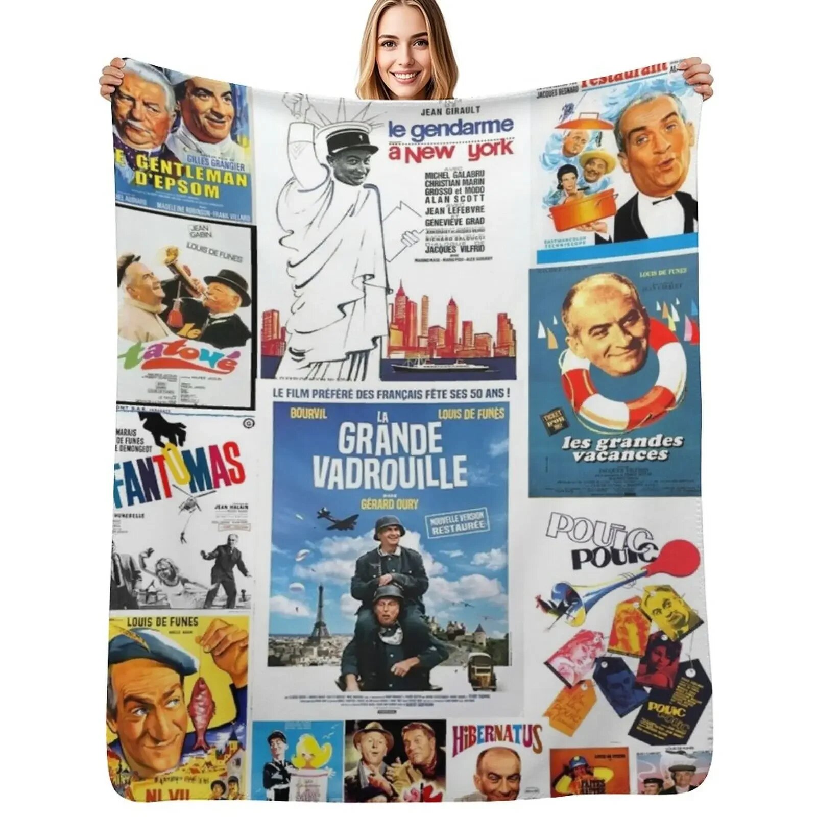 Плюшевое одеяло с постерами фильмов Луи де Фюнеса 200x150cm(80x60in)