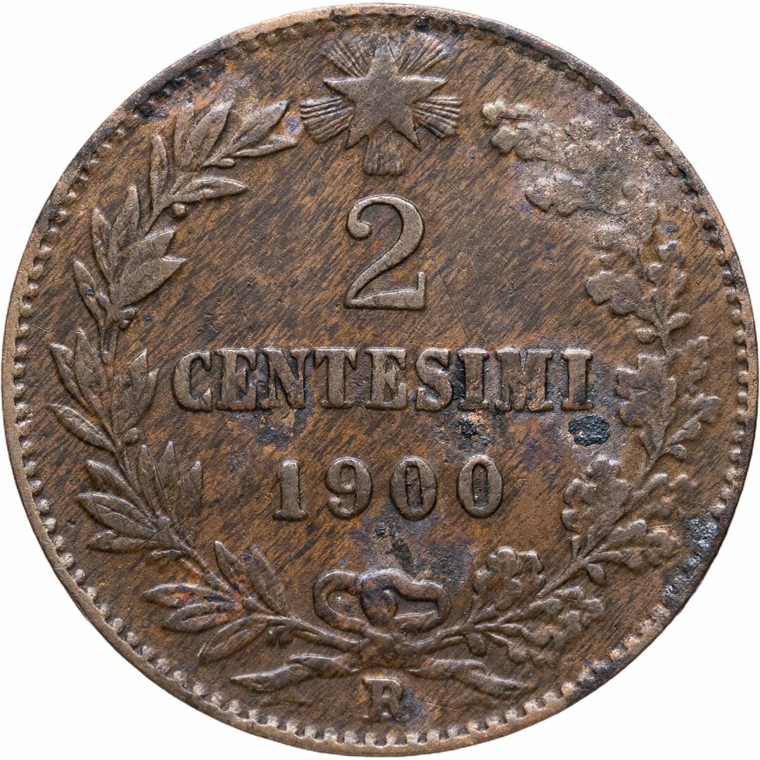 Италия 2 чентезимо centesimi 1900, Медь, в сохранности VF