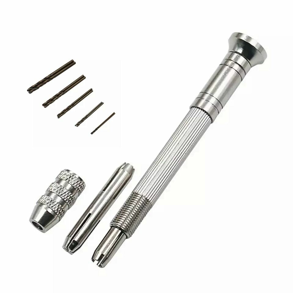 Ручная мини дрель две цанги для моделизма, тонких-ювелирных работ, Набор свёрел 10 штук кобальтовые в комплекте!