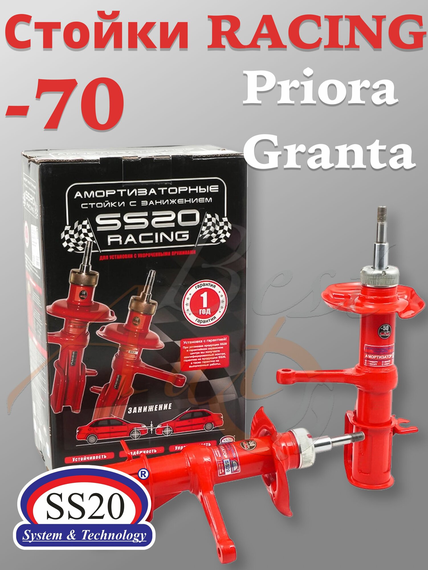 Стойки передние SS20 Racing Комфорт, масляные, с занижением -70 мм для LADA (ВАЗ) 2170 Priora, 2190 Granta