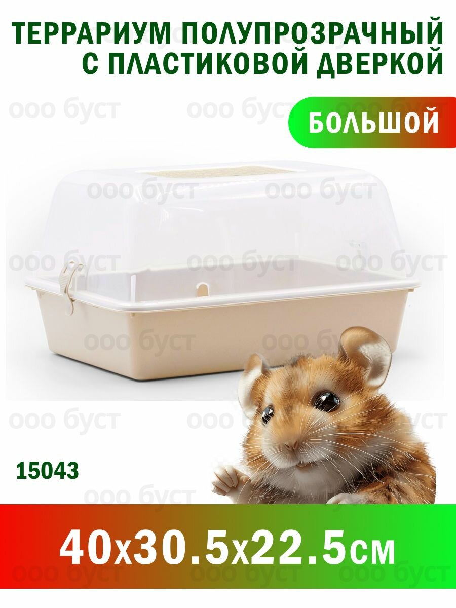 Зооэкспресс Террариум большой с пластиковой дверкой полупрозрачный 42х30,5х22,5см 15043