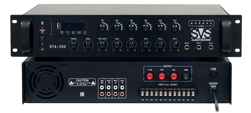 SVS Audiotechnik STA-350 Радиоузел 6 зон, 70/100 В (4, 8, 16 Ом), усилитель мощности 350 Вт